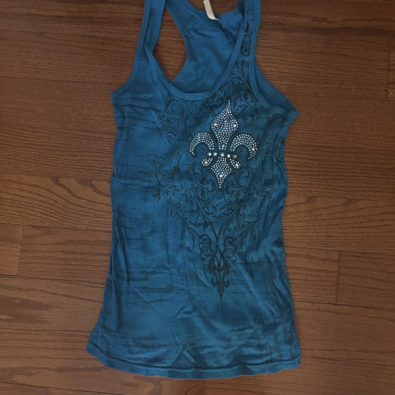 rhinestone affliction like detailing design blue... | Depop