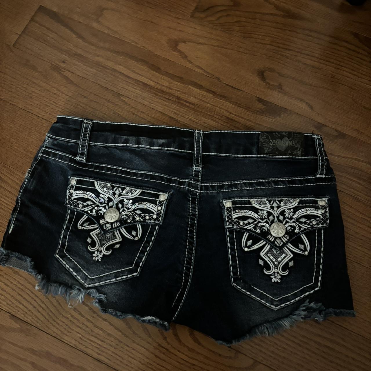 low rise mini denim shorts with back pocket... | Depop