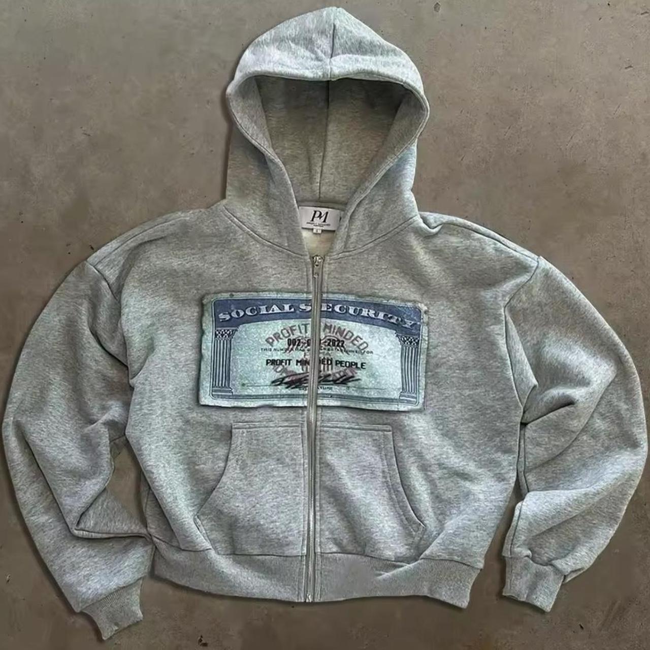 Grey and blue Social Security hoodie - Depop
