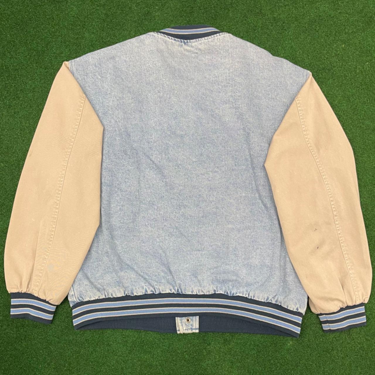 Light blue denim bomber varsity jacket. Great... - Depop