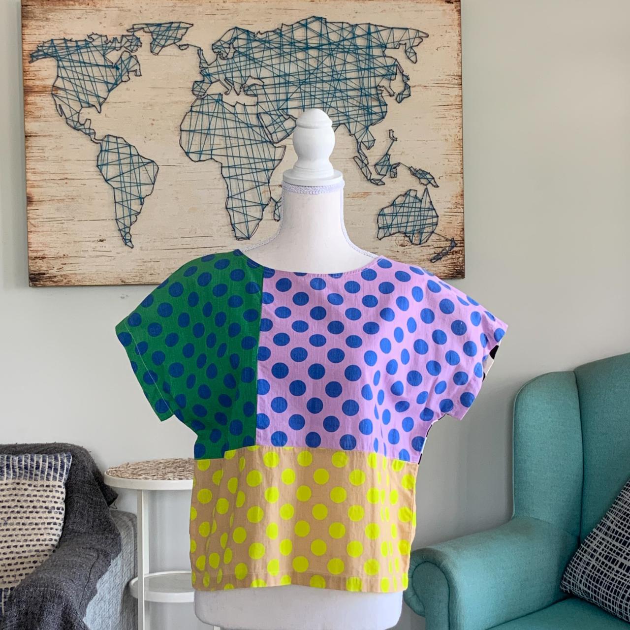 xs, multicoloured polka dot, short-sleeve, Gorman top. - Depop