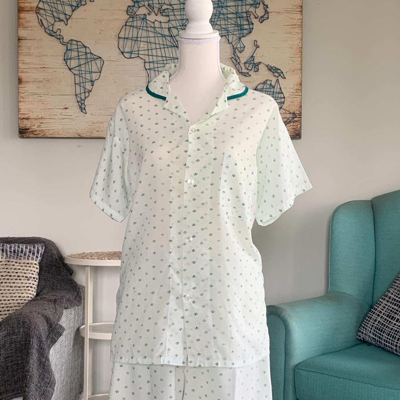Size 10, Green and white, button up summer pyjama... - Depop
