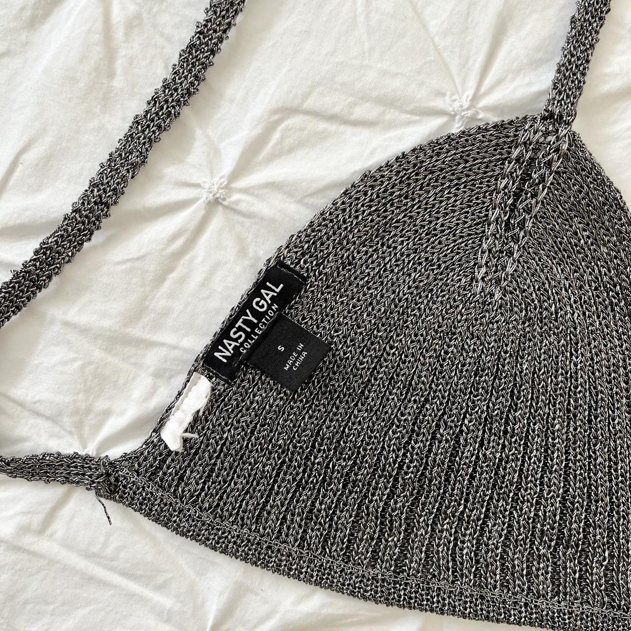 NASTY GAL 🩶 Metallic Silver bralet Halter neck, tie... - Depop