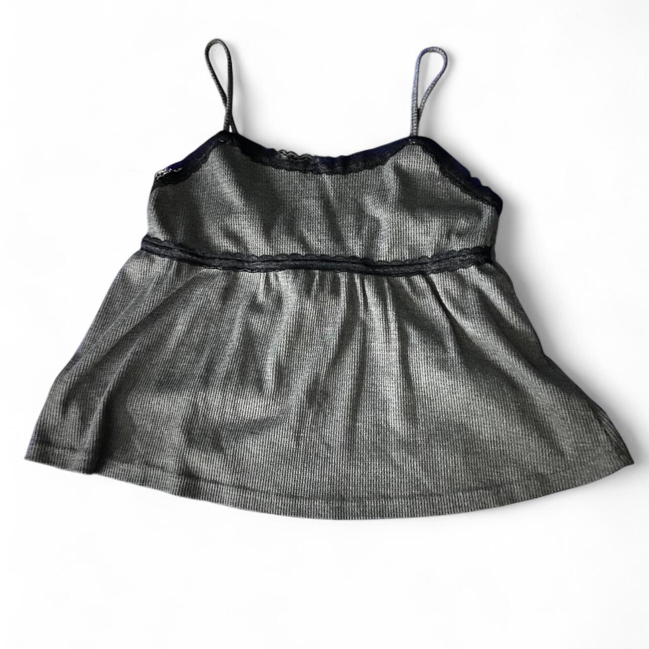 ROMWE Grey and black lace cami babydoll top #goth... | Depop