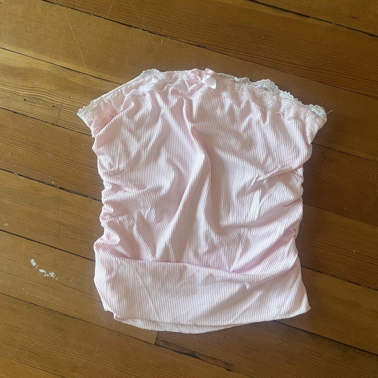 Very cute light pink tube top Has cute bow and lace... - Depop