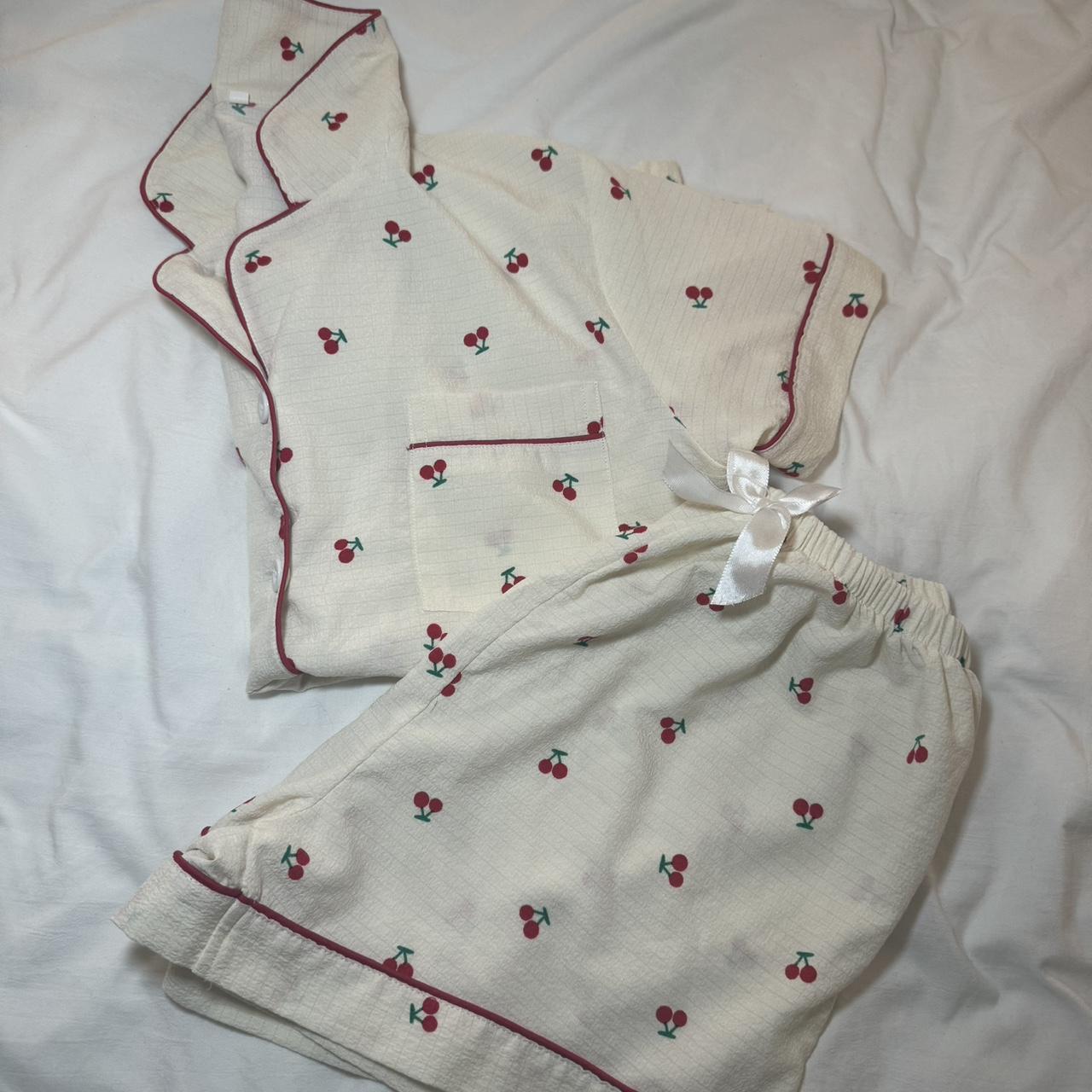 Cherry Print Pajama Set, Sweet & Cute Lapel Buttons... - Depop