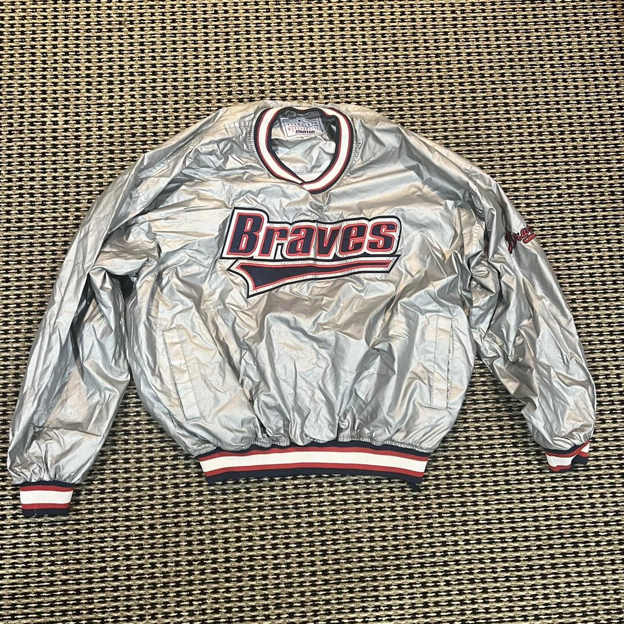 Vintage Starter Atlanta Braves MLB Baseball Silver... - Depop