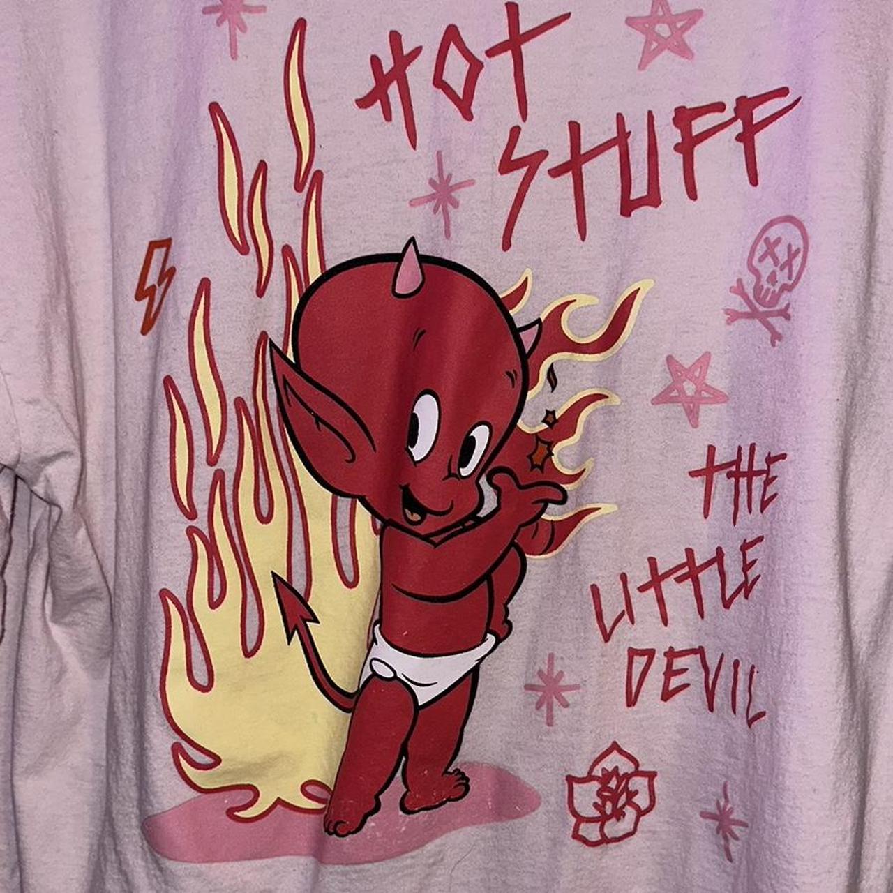 medium light pink little devil shirt got it and... - Depop