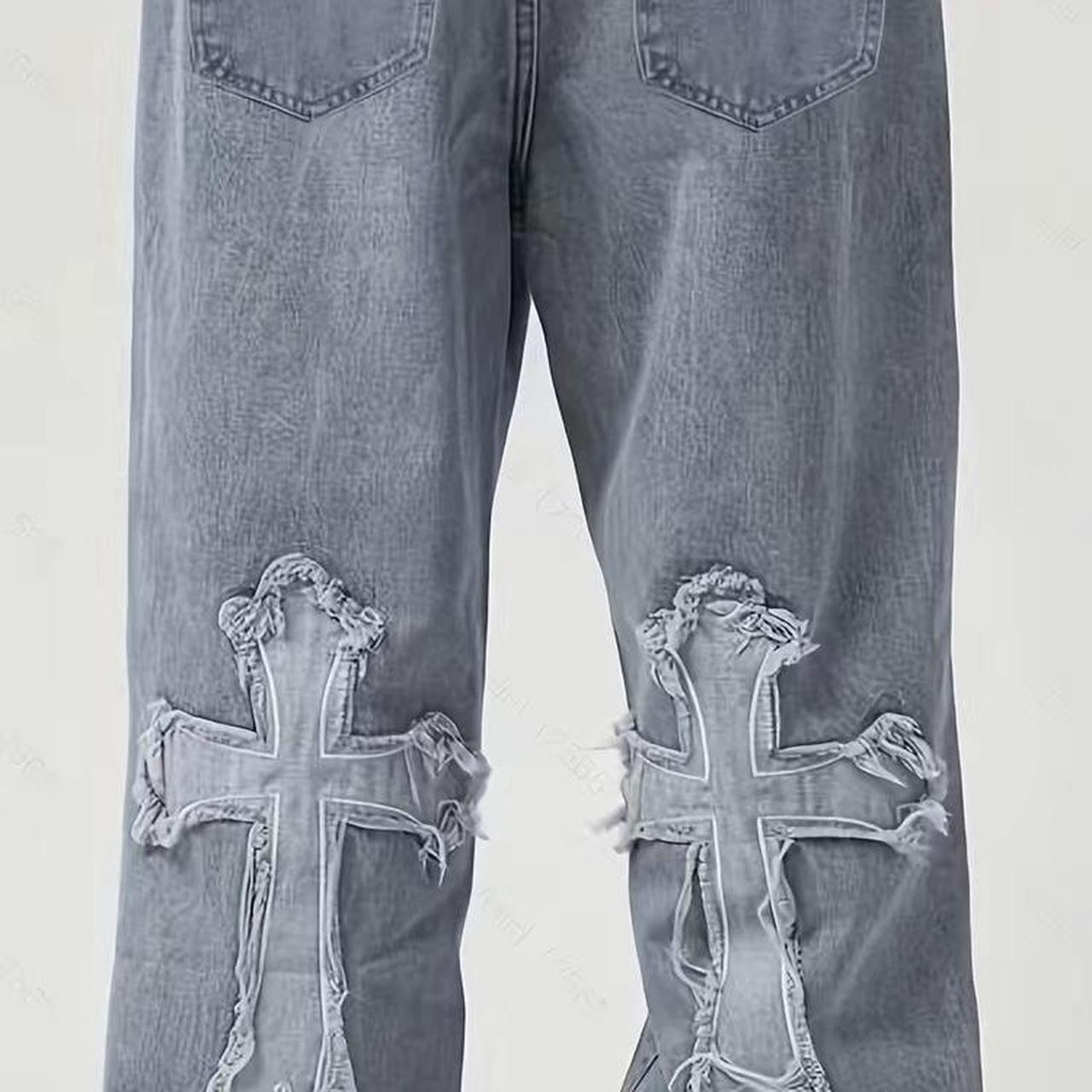 Y2K baggy jeans cross design Size S Like new #y2k... - Depop