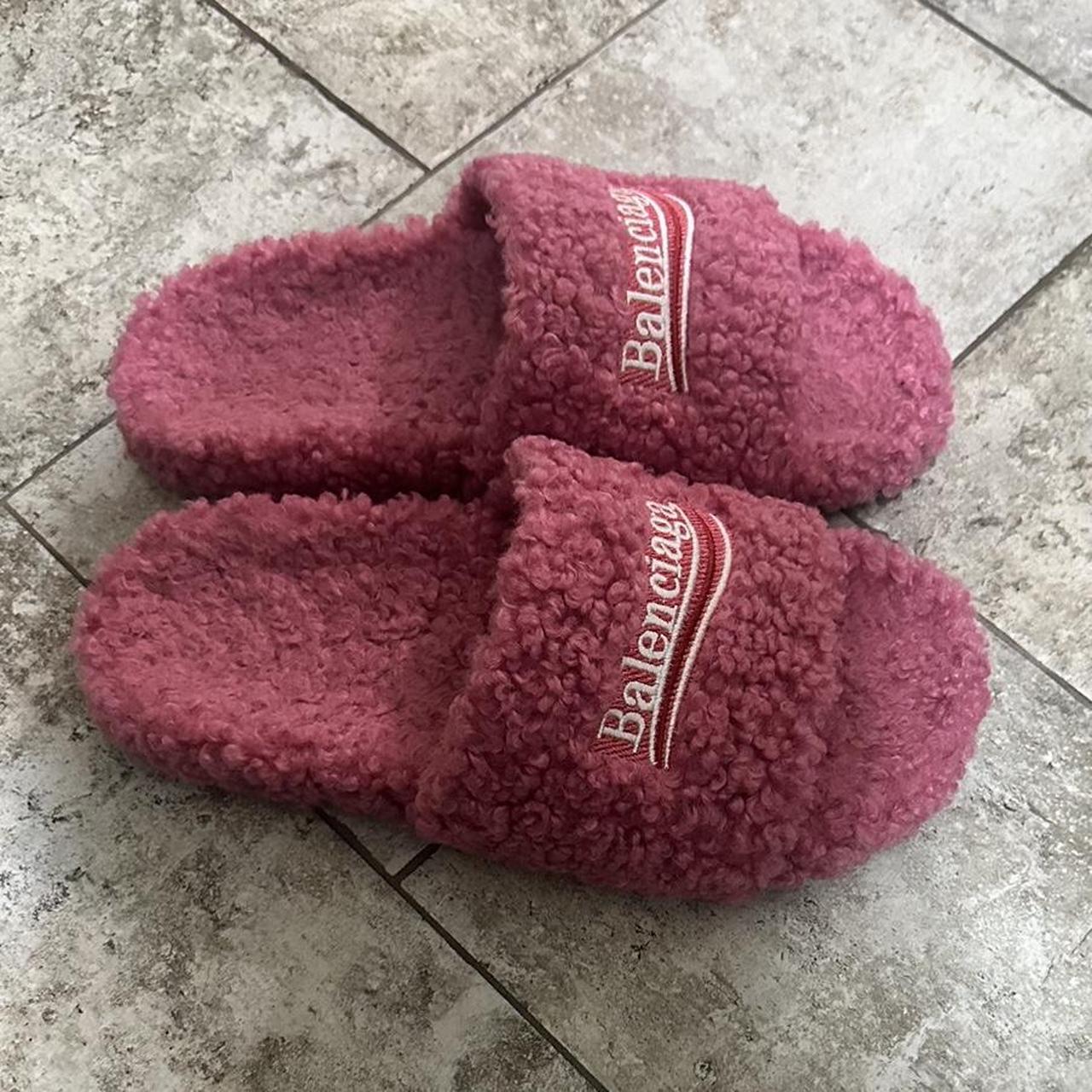 Balenci Fur slides pink size Men's US 10 EU 43 worn... - Depop