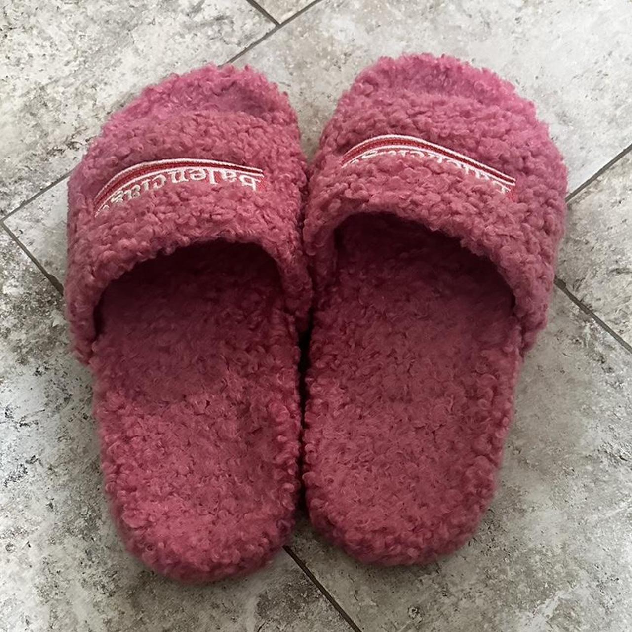 Balenci Fur slides pink size Men's US 10 EU 43 worn... - Depop