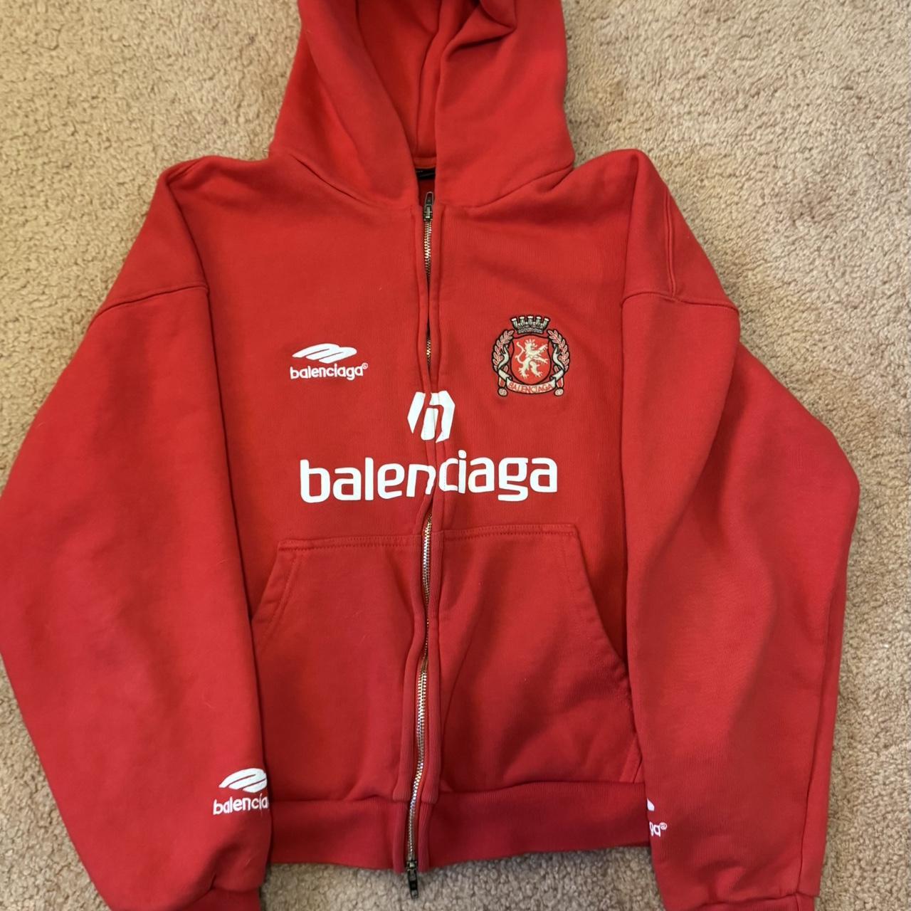 Red Balenciaga Hoodie has double zippers nice... | Depop