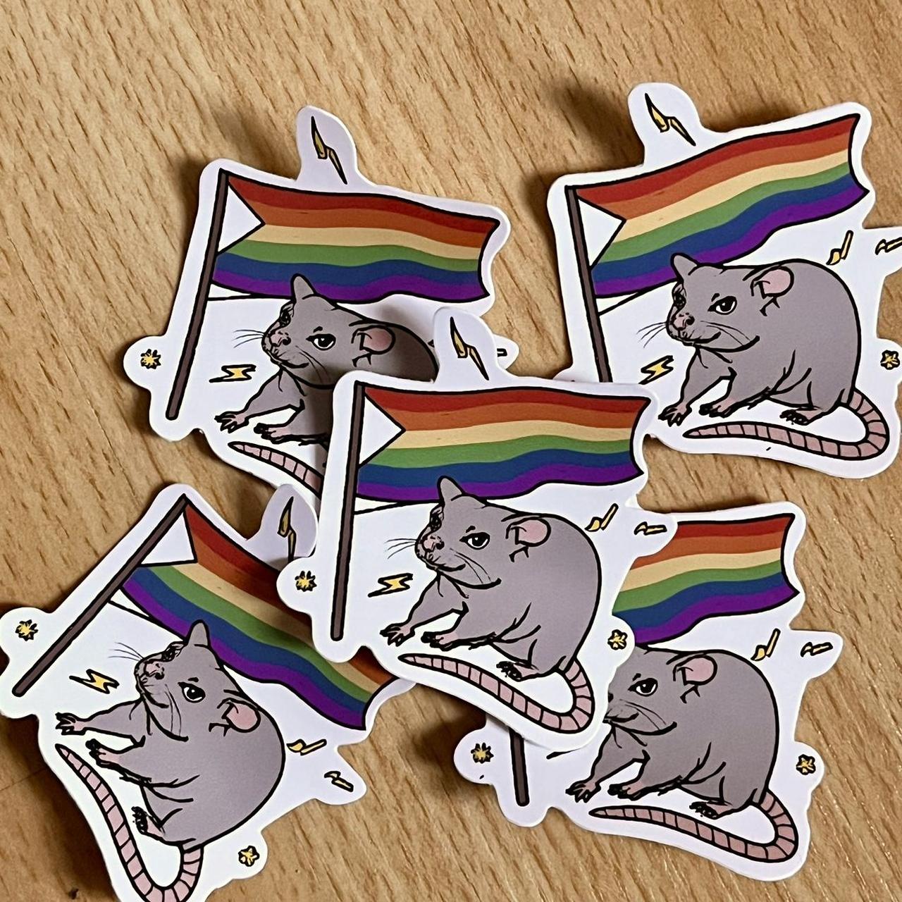 Set of 5 mini rainbow pride rat stickers! Featuring... - Depop