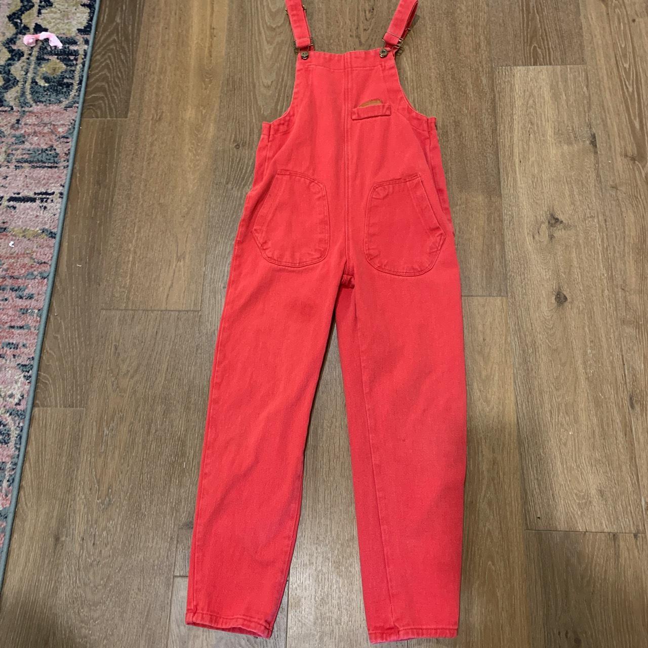 Straight leg red jean overalls. Cute and stylish.... - Depop