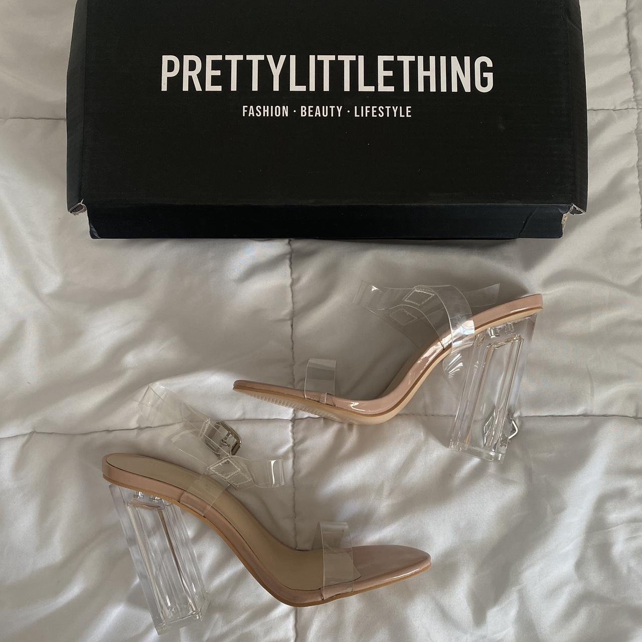 PRETTY LITTLE THING nude clear heels NEVER... - Depop