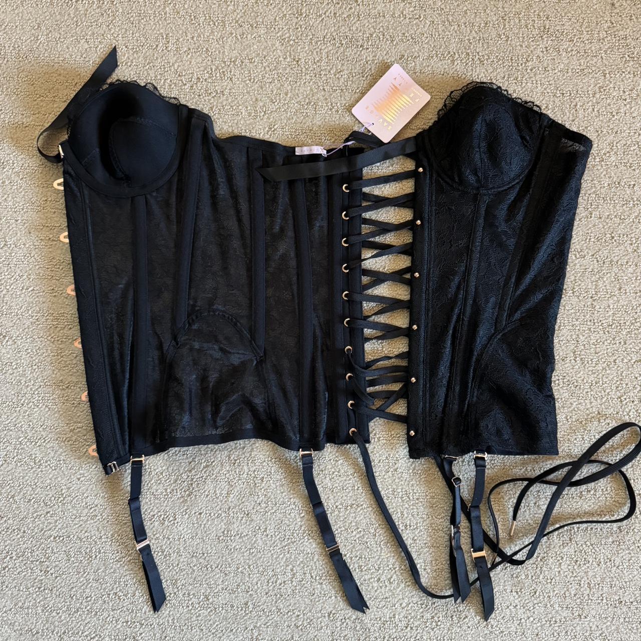 Savage X Fenty Embroidered Lace Corset Black... - Depop