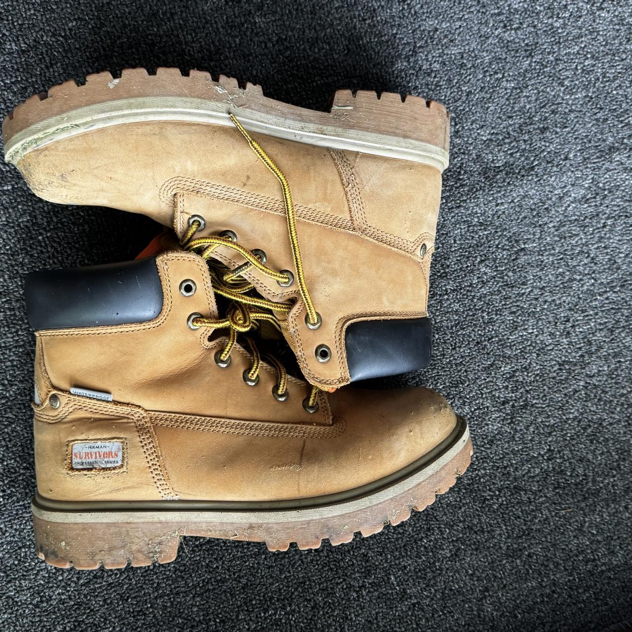 work boots that look like timbs condition has a... - Depop