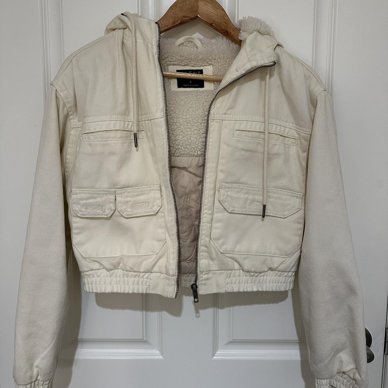 Cream and white cropped jacket with a hood #jackets - Depop