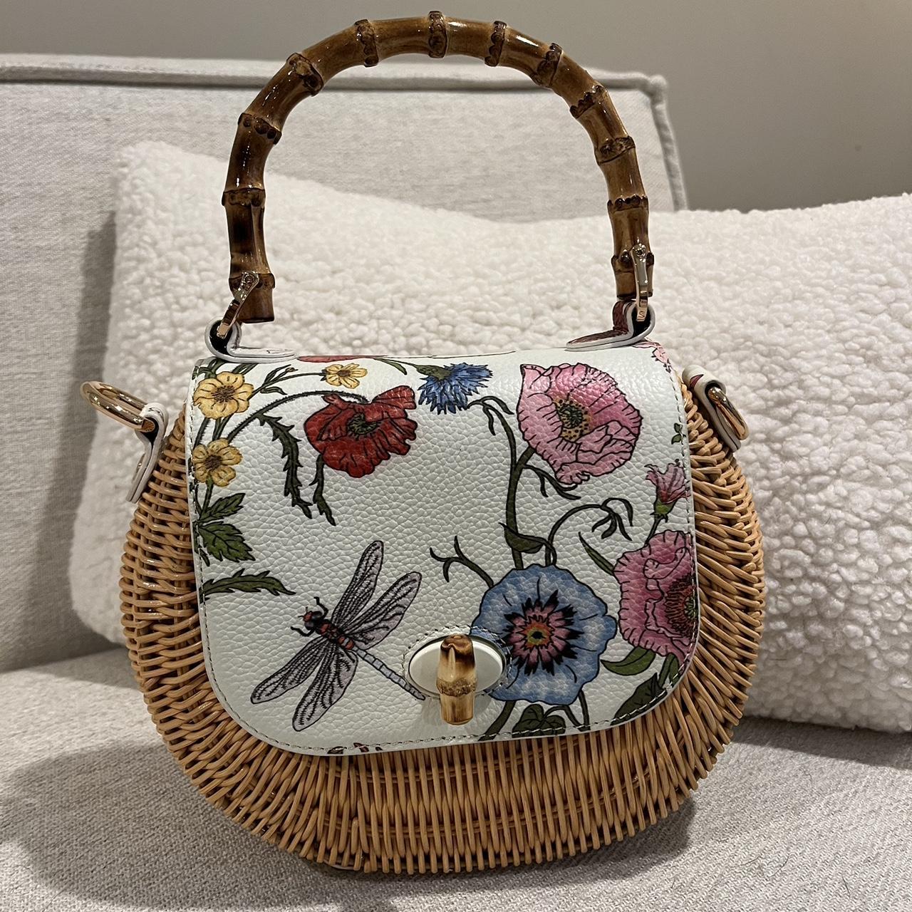 J. McLaughlin Floral Wicker Handbag - Depop