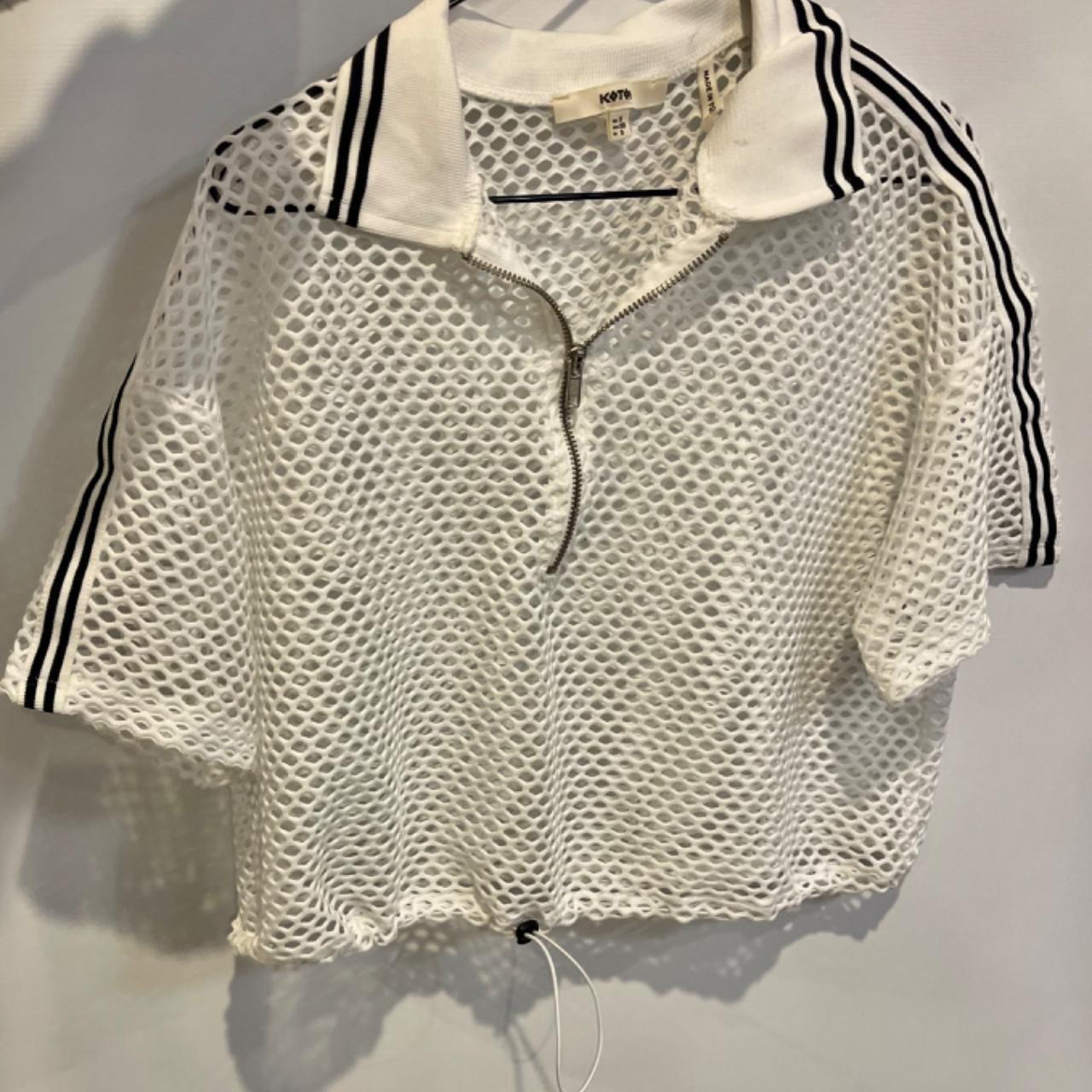 Sporty white Fishnet Mesh crop top Size small to... - Depop