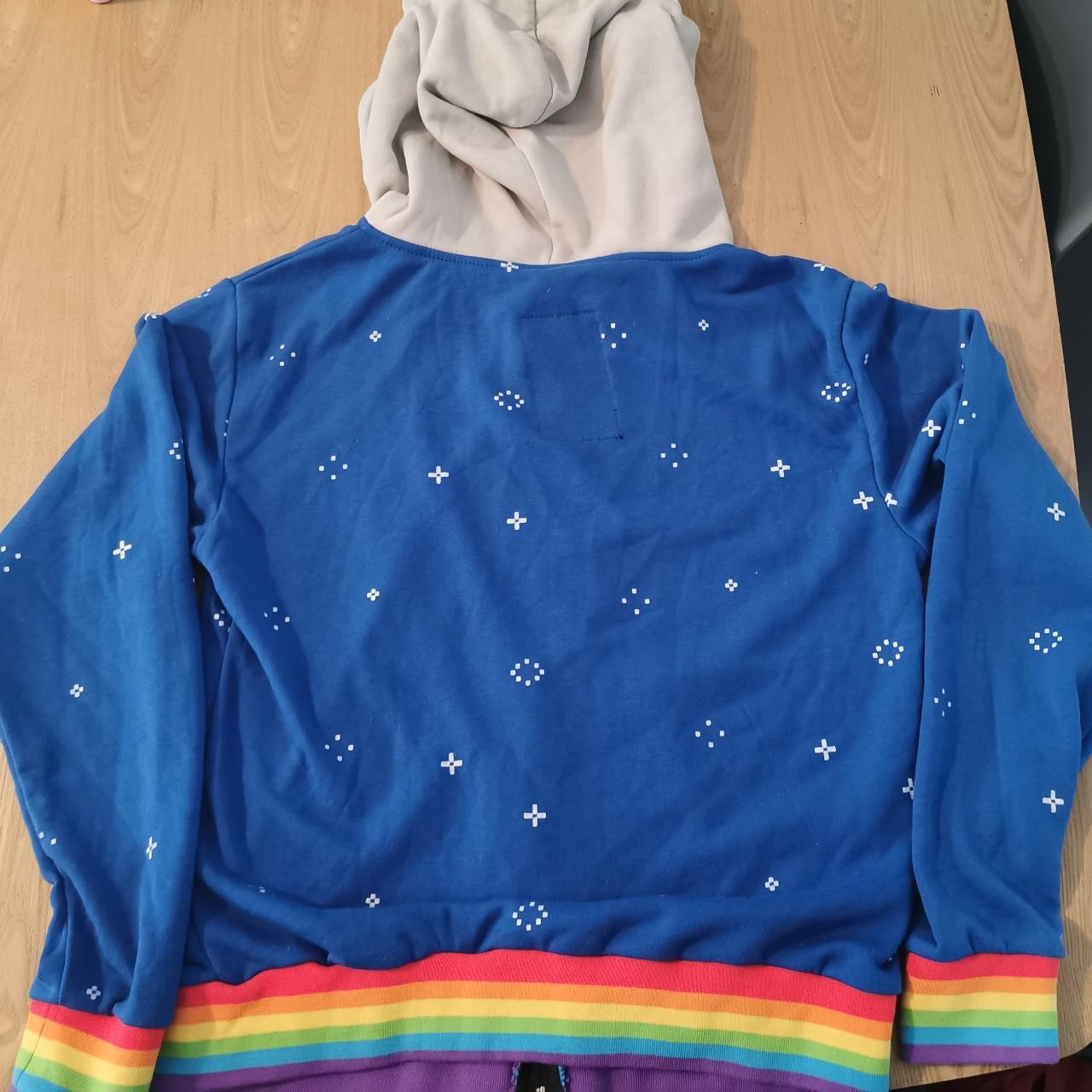 Nyan cat zip up blue hoodie with rainbow cuffs, hood... | Depop