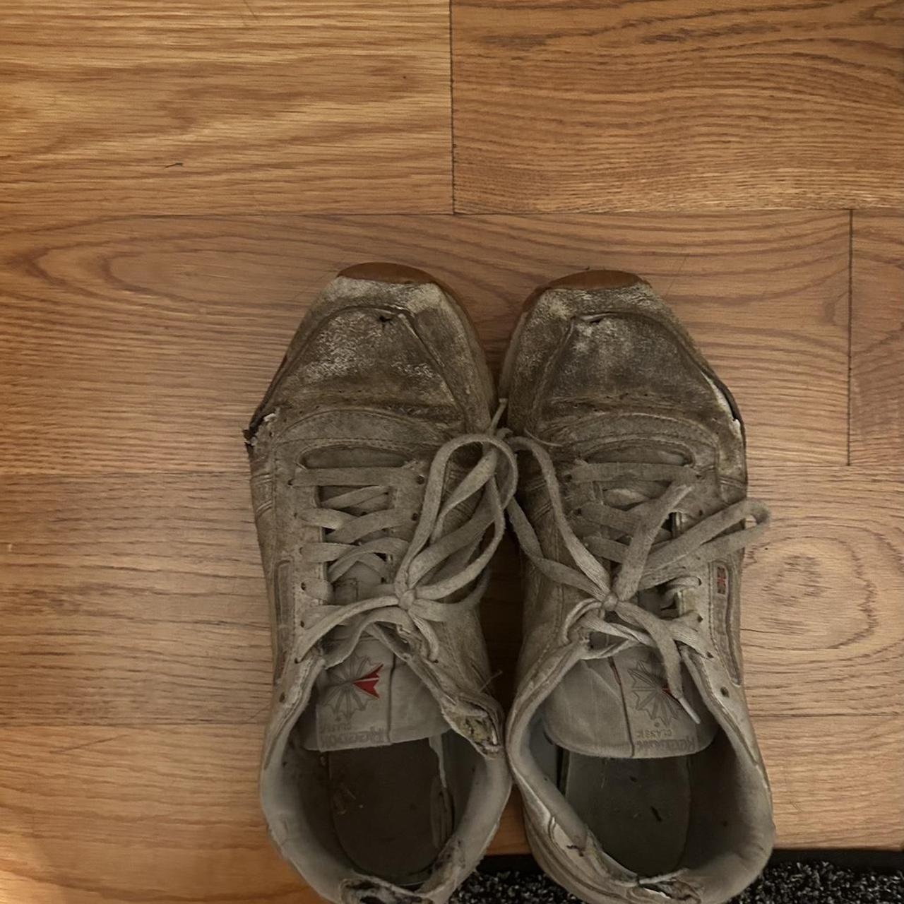 vintage reebok work shoes well worn in good... - Depop