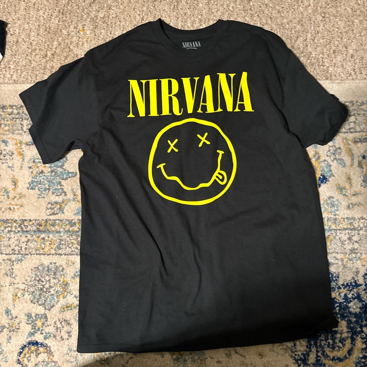 Black nirvana drippy smile yellow never worn hot... - Depop