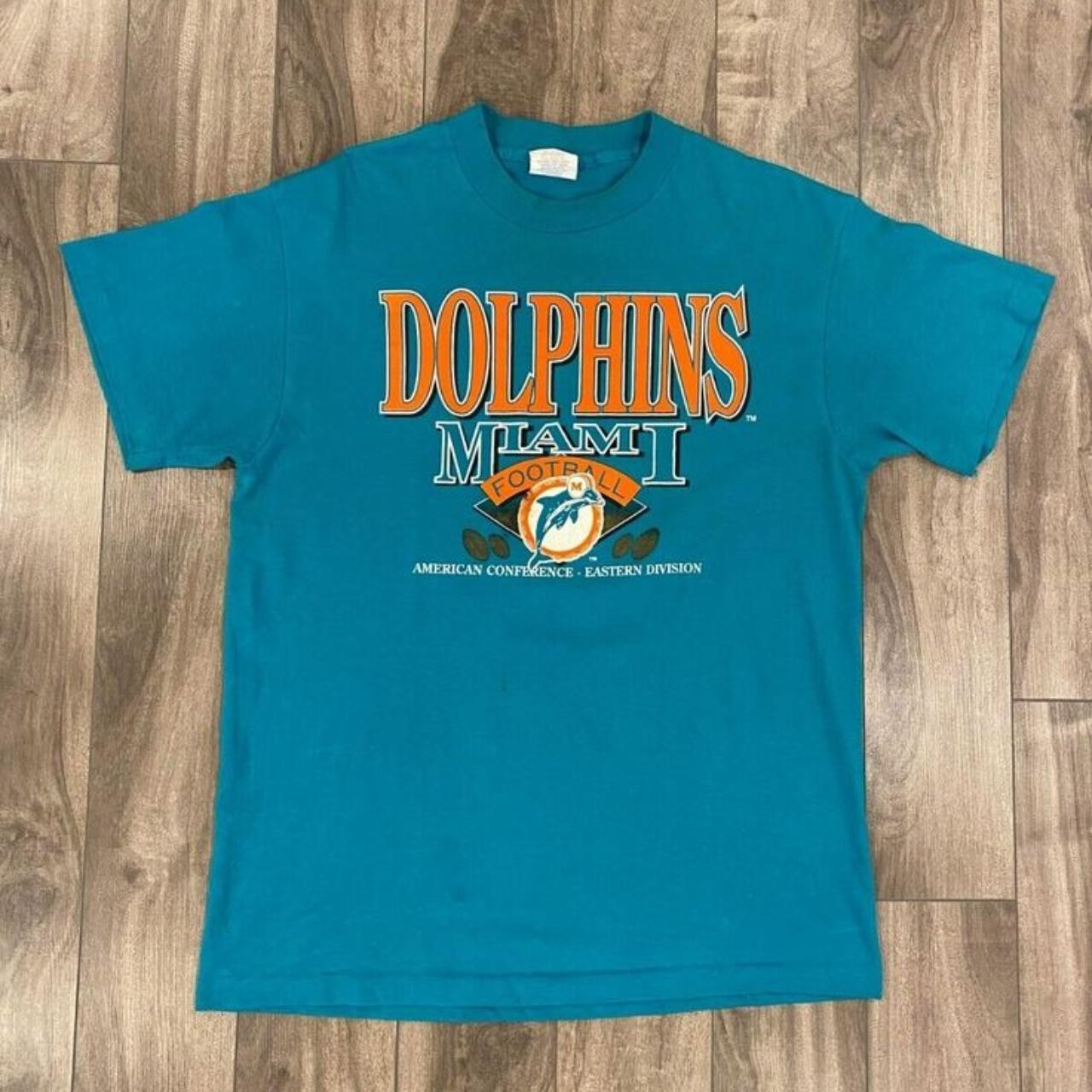 VINTAGE Miami Dolphins T Shirt Mens Large Blue NFL... - Depop