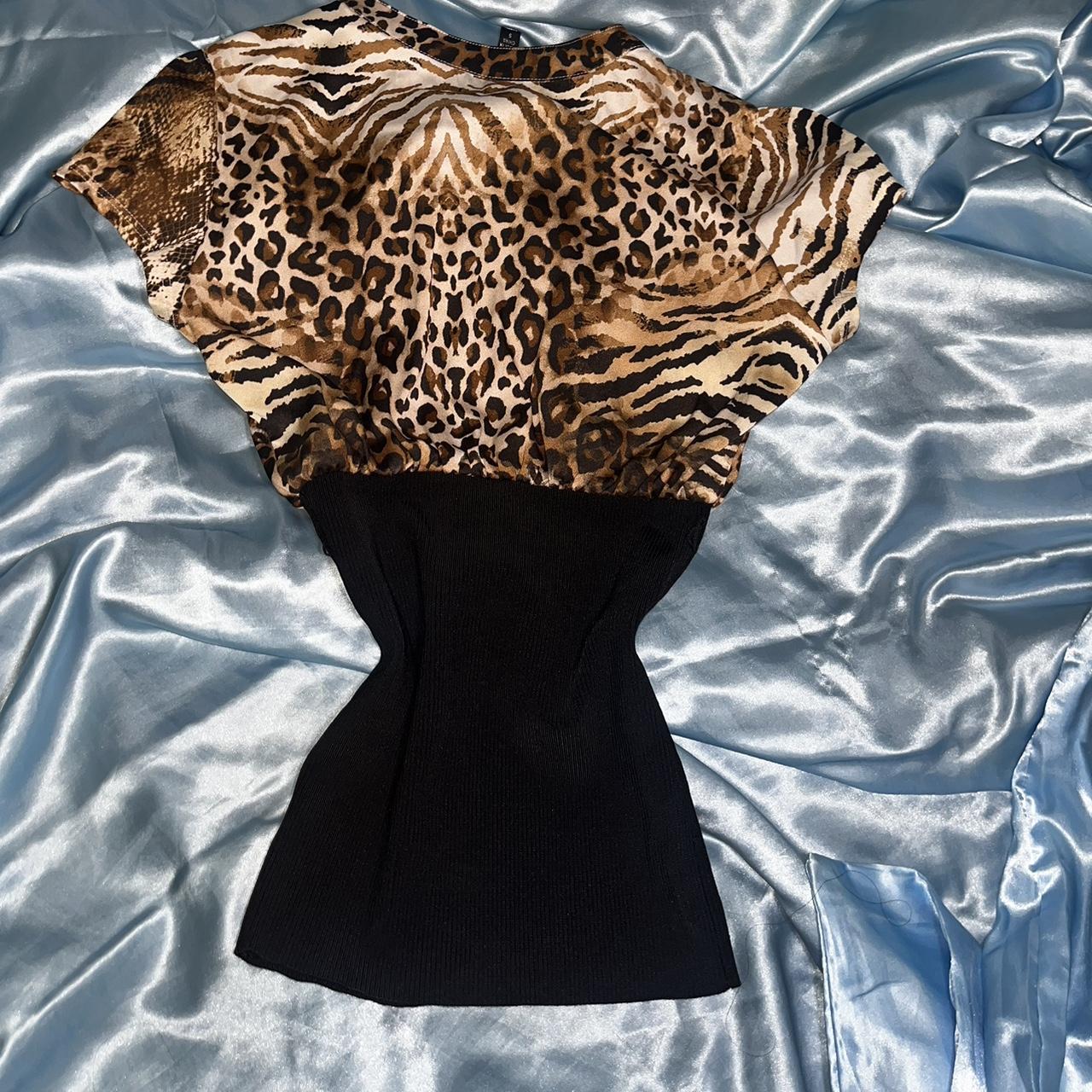 Early 2000s vibe BEBE Blouse -Half Tiger Print half... - Depop