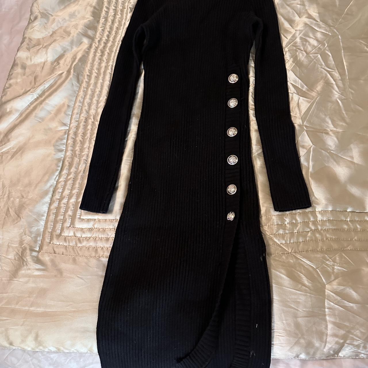 Balmain heavy wool black dress with extra high side... - Depop