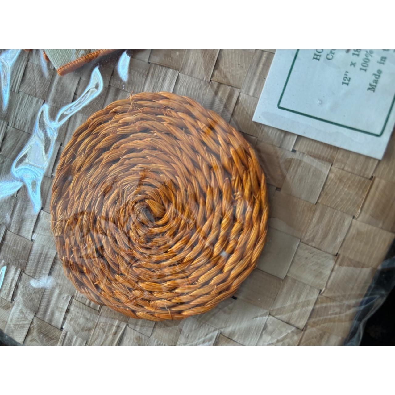 Palm Fiber Hand Woven Placemat, napkin and coaster... - Depop