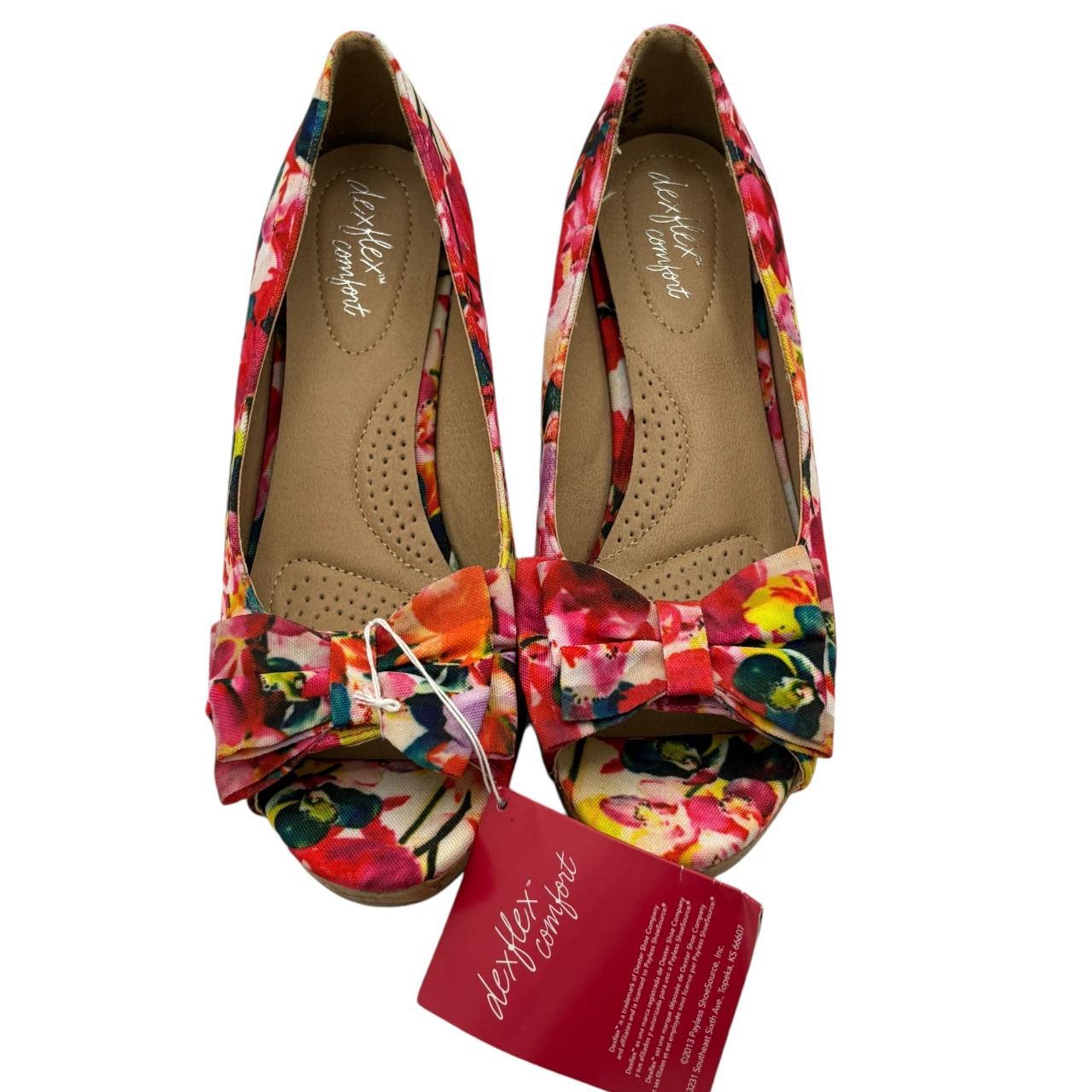 Dexflex Comfort Cate Bow Floral Wedge Heel Peep Toe... - Depop