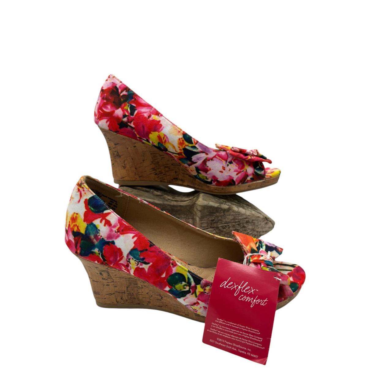 Dexflex Comfort Cate Bow Floral Wedge Heel Peep Toe... - Depop