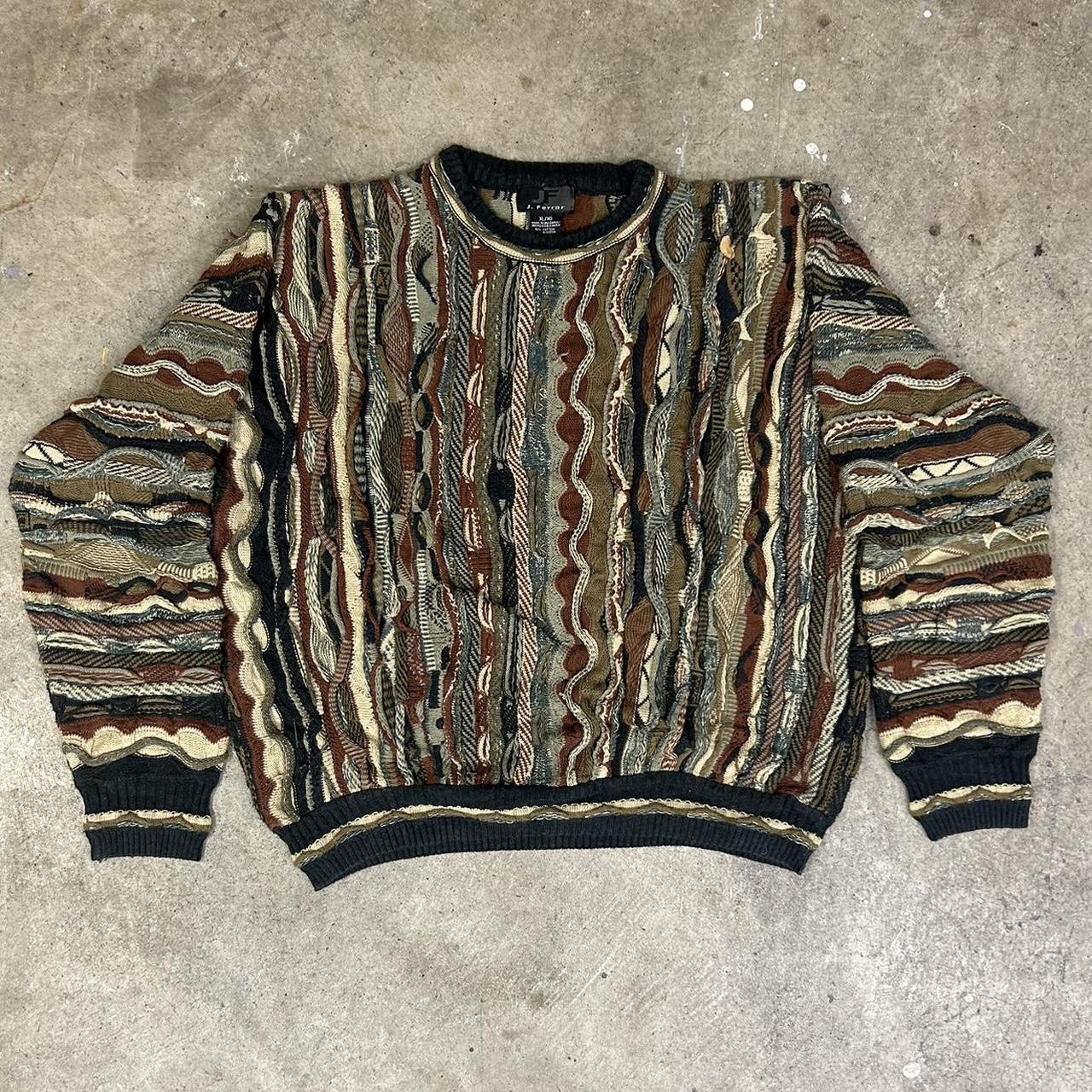 Coogi-inspired multi-coloured knitted sweater with a... - Depop