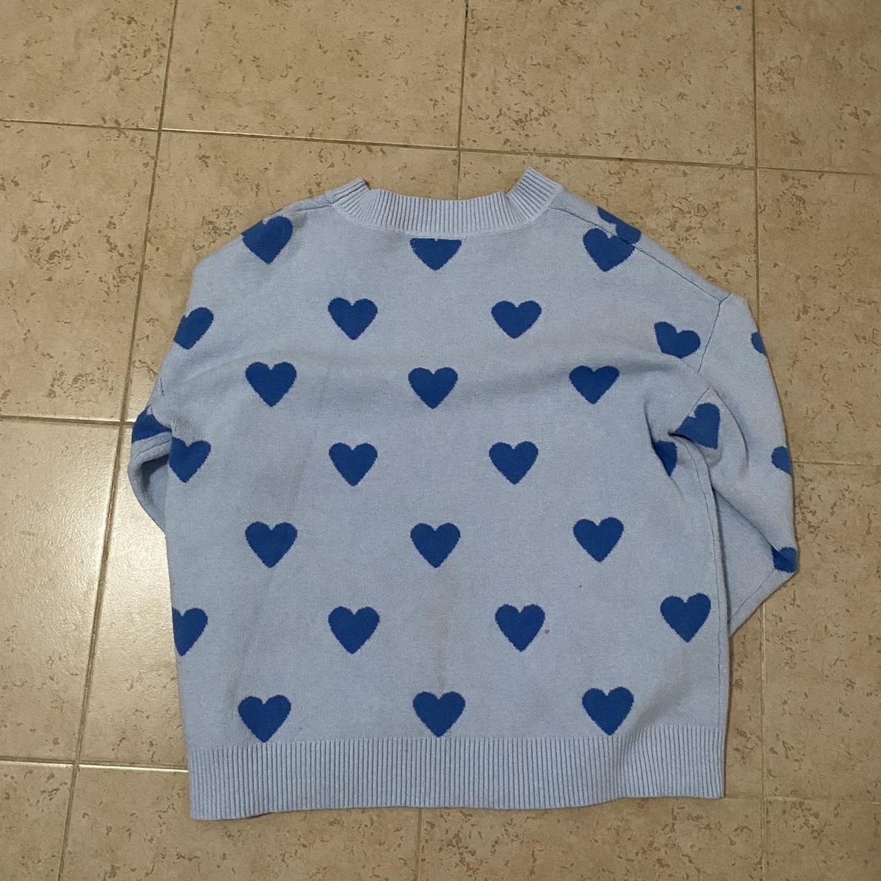 Light blue with Blue heart women sweater Size... - Depop