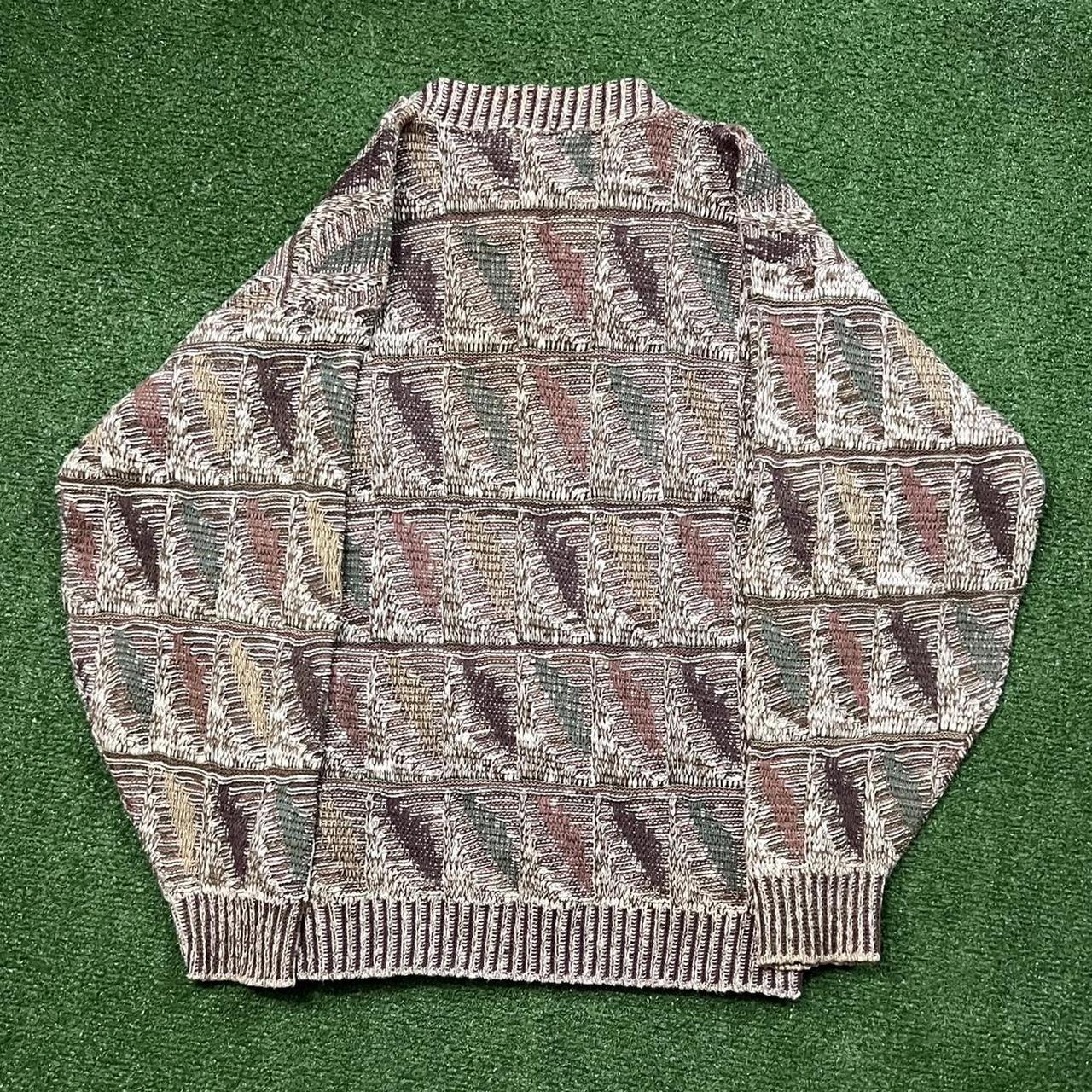 Vintage 90’s Unique Coogi Style Pattern Knit Sweater - Depop