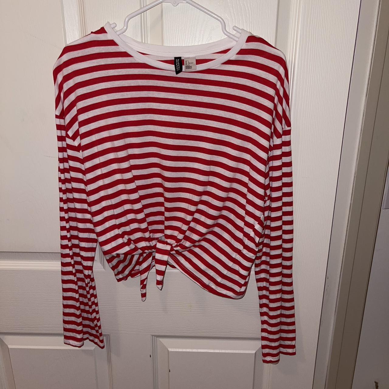 Red and white striped shirt. Crop top. Tie front.... - Depop