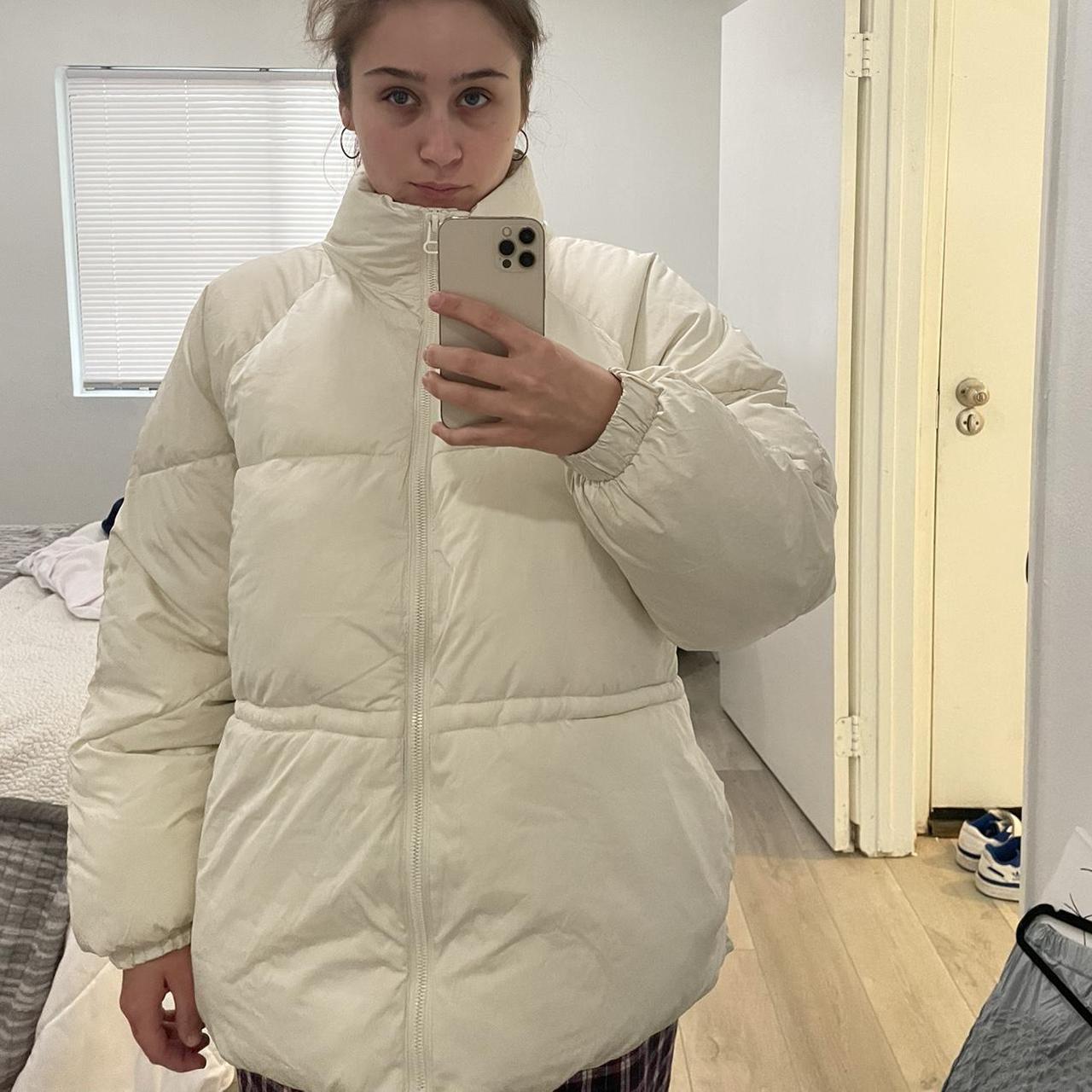 Over sized cream puffer jacket from urban worn once... - Depop