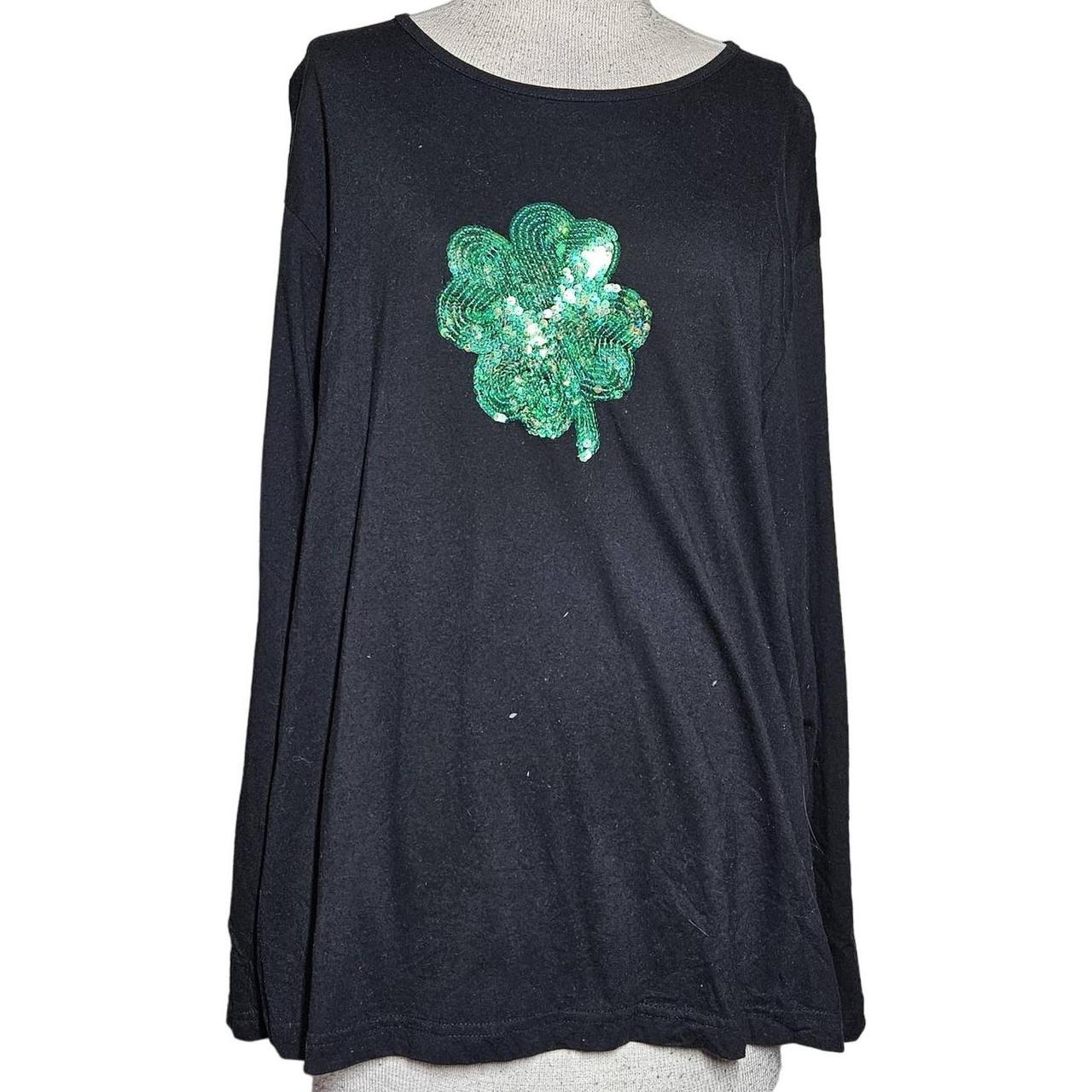 Black Long Sleeve Top with Sequined 4 Leaf Clover... - Depop