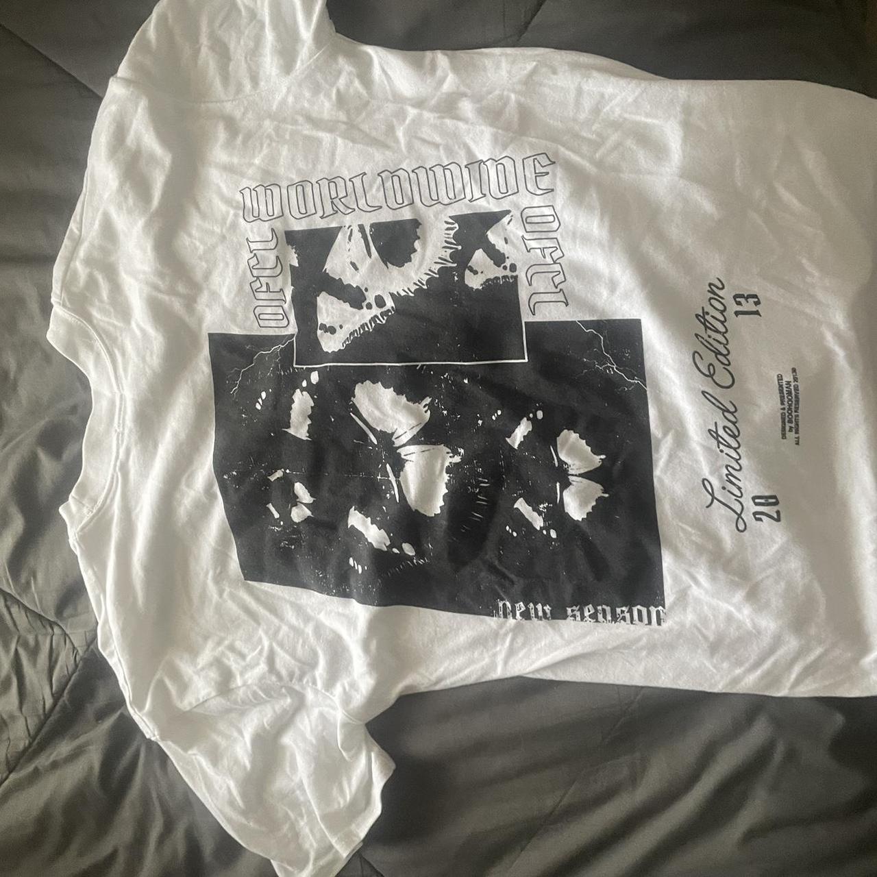 OFCL worldwide white graphic tee. Fits big. no tag... - Depop
