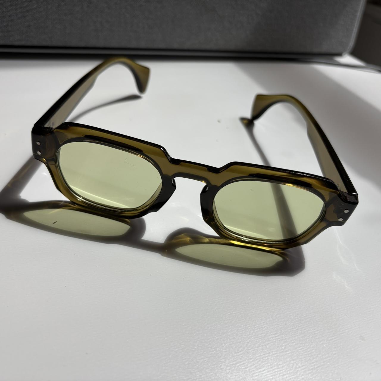 Retro-inspired green frame sunglasses with green... | Depop