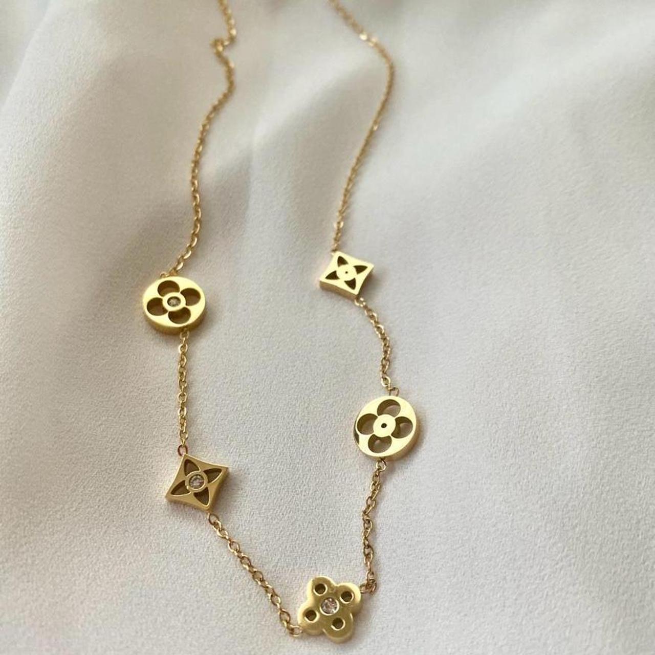 Gold Plated Multi Flower Necklace 40cm + 5cm... - Depop