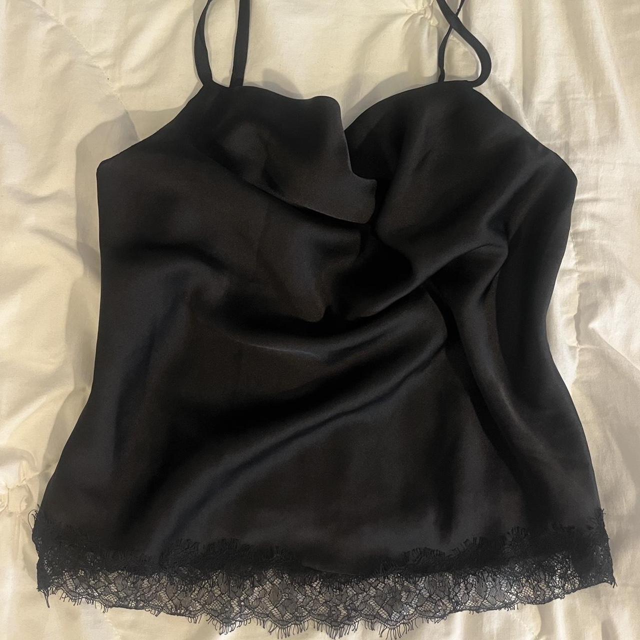 Black silk lace slip top XS but fits S too | Depop