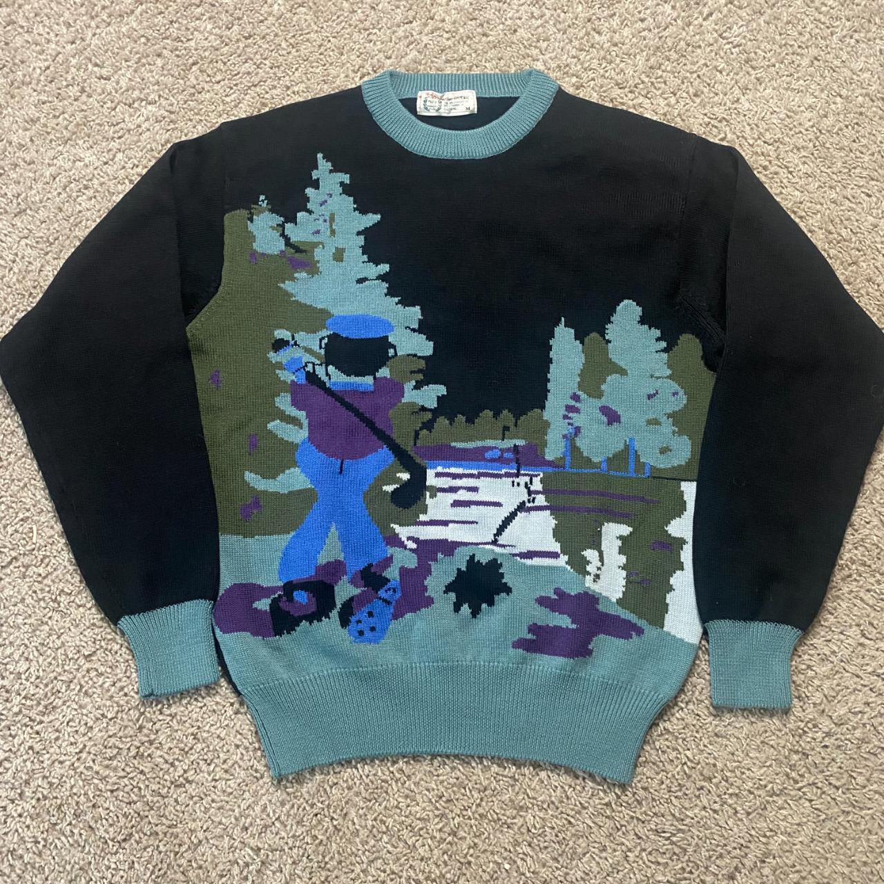 Vintage Golf Sweater Mens Medium Full Print Golf... - Depop