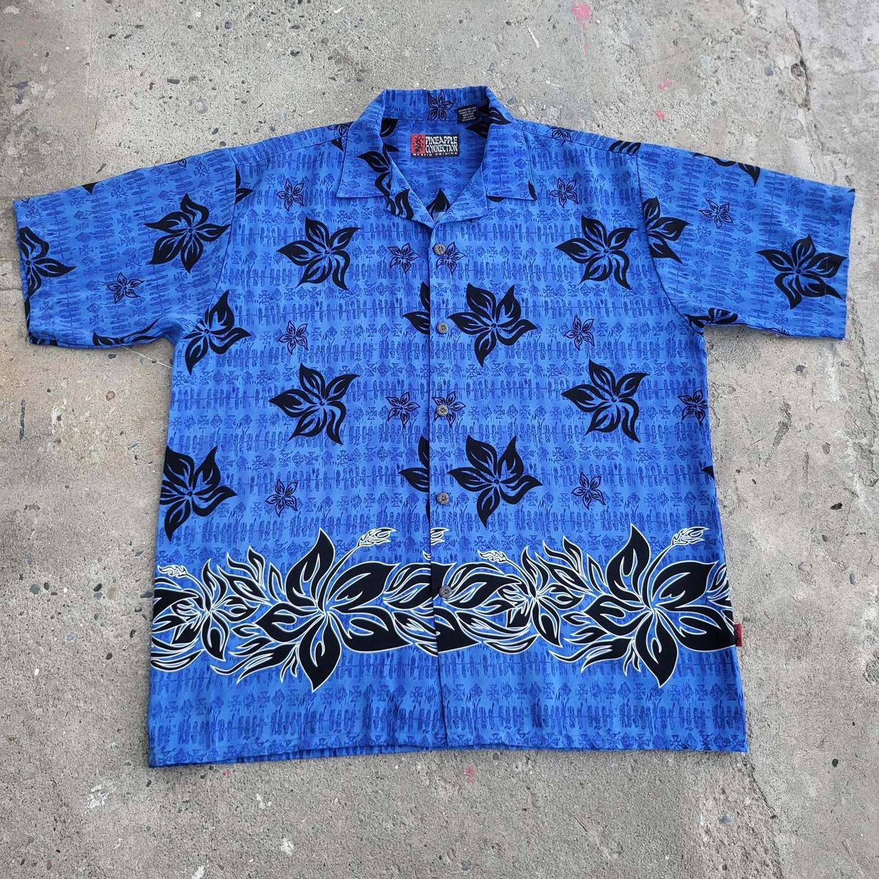 Pineapple Connection Hawaiian Shirt Size L Blue... - Depop