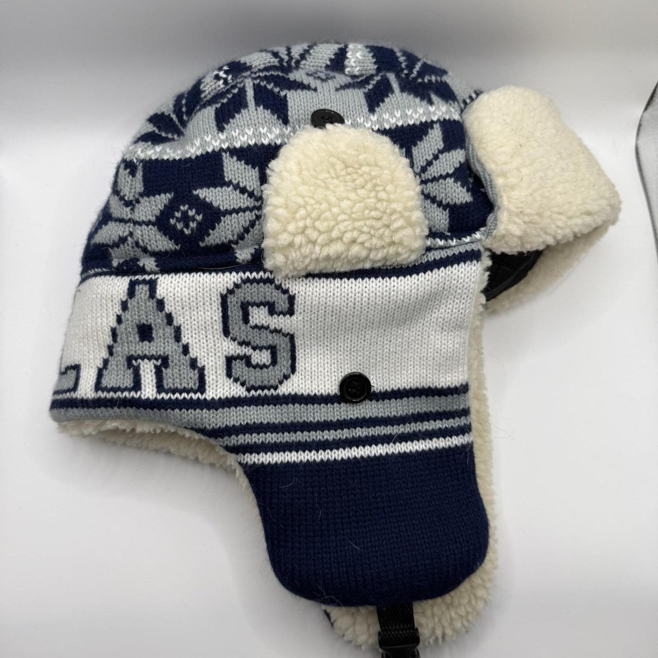 Dallas Cowboys Team Pom Pom Trapper Blue Silver Faux... | Depop