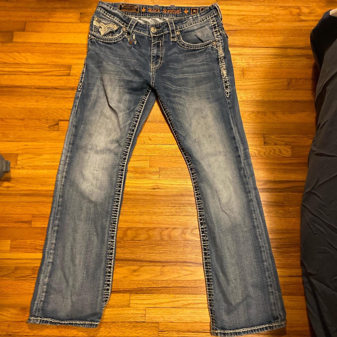 rock revival bootcut jeans small rip on right... - Depop