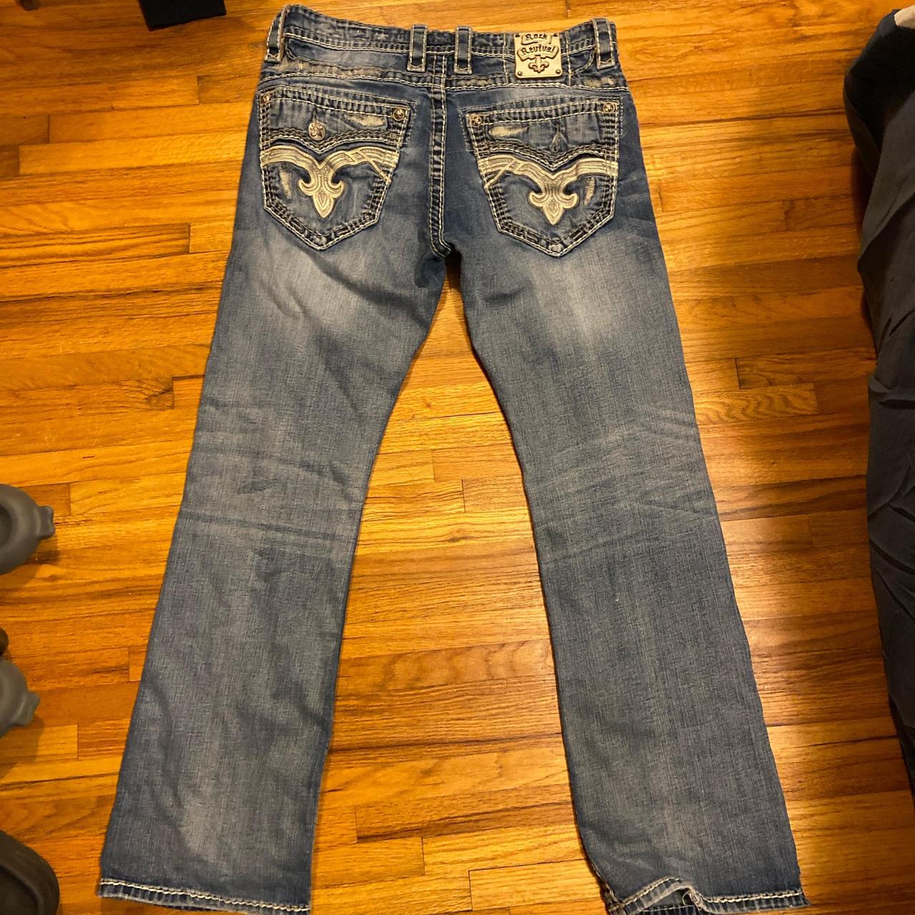 rock revival bootcut jeans small rip on right... - Depop
