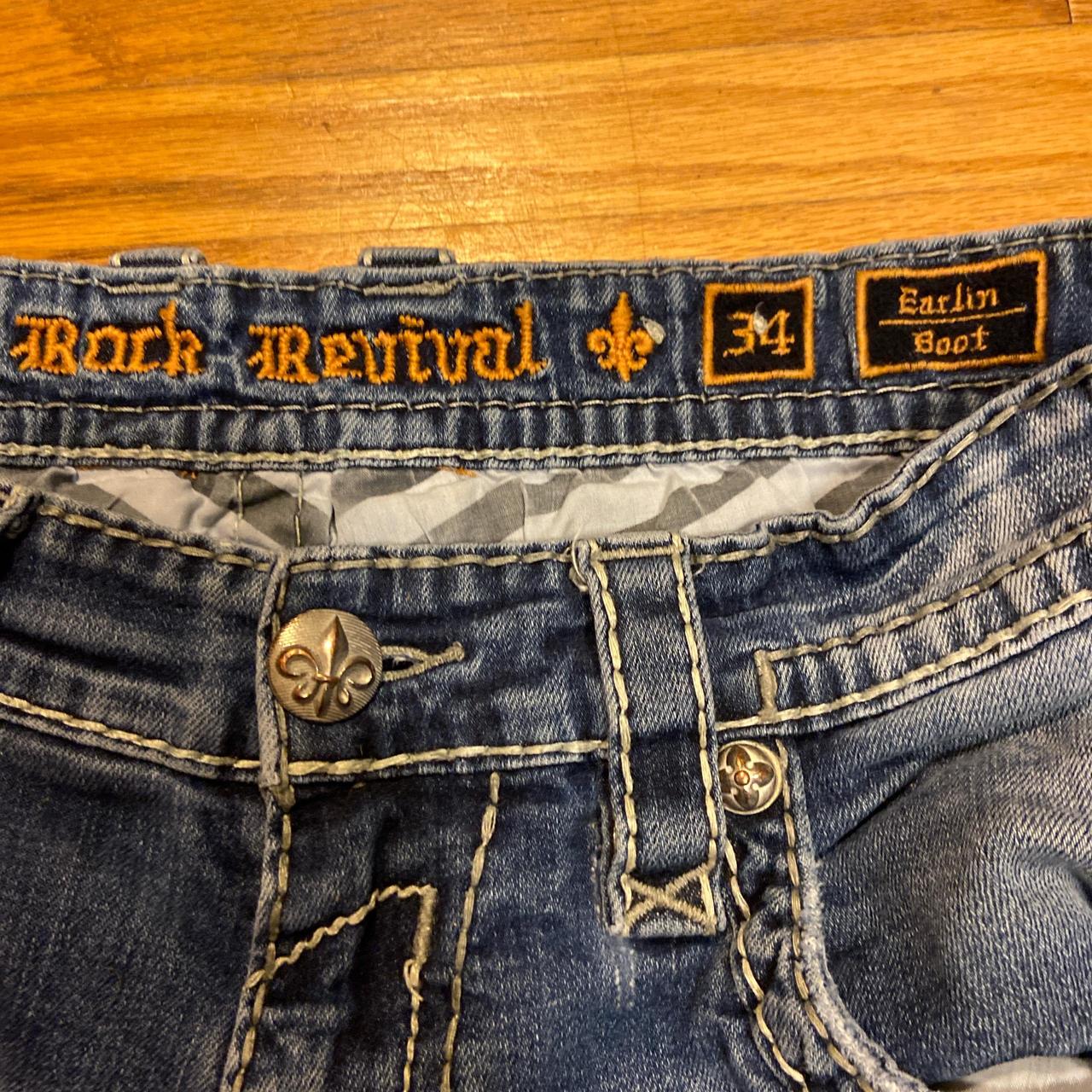 rock revival bootcut jeans small rip on right... - Depop