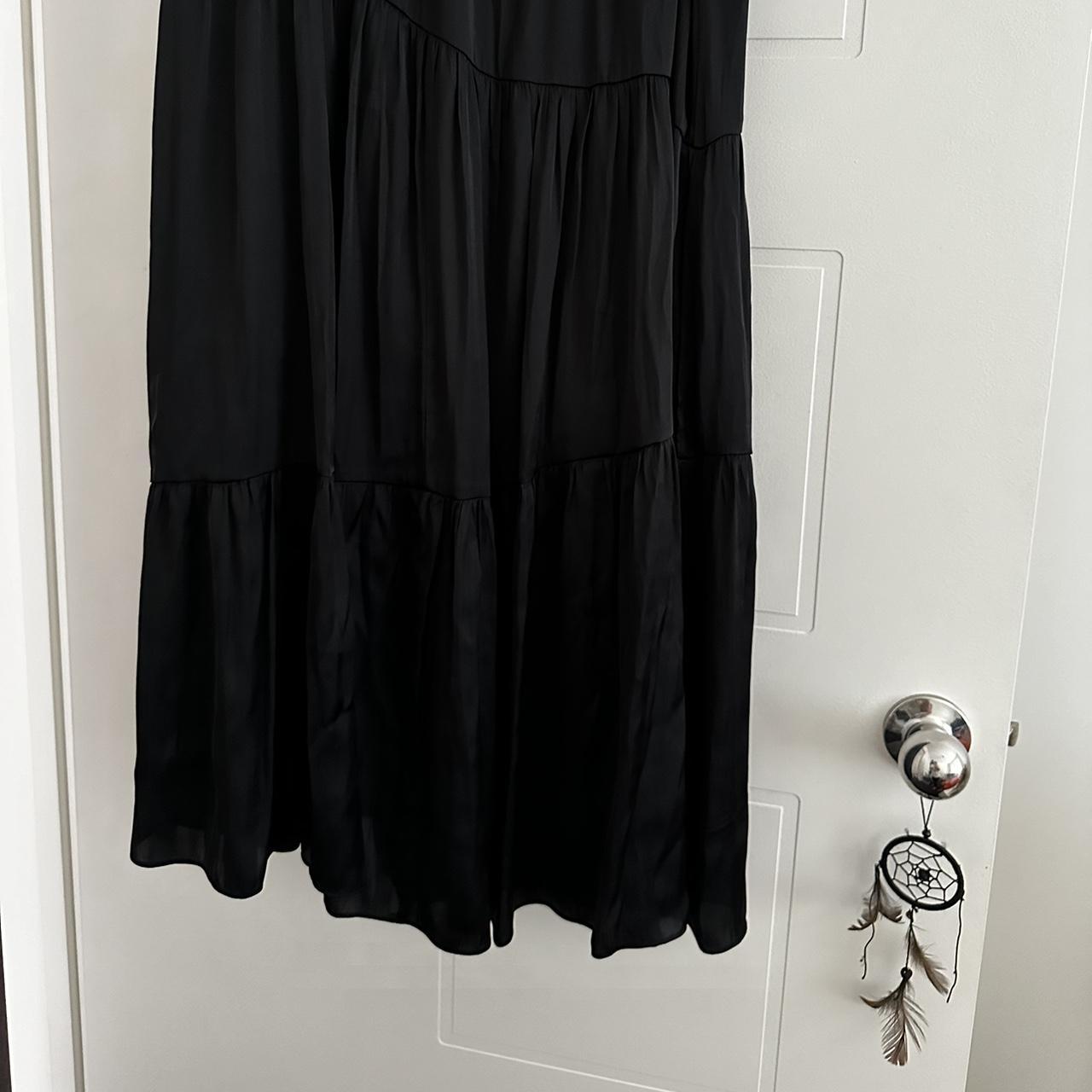 Worn once black silky look Basque maxi skirt size 14 - Depop